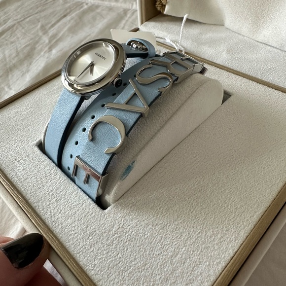Versace | Jewelry | Versace V Strap Wrap Watch Carolina Blue Silver ...